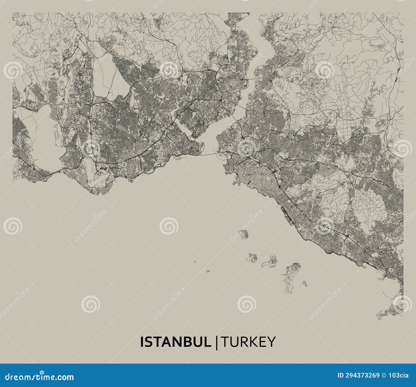 Istanbul (Marmara, Turkey) Street Map Outline for Poster. Stock Vector ...