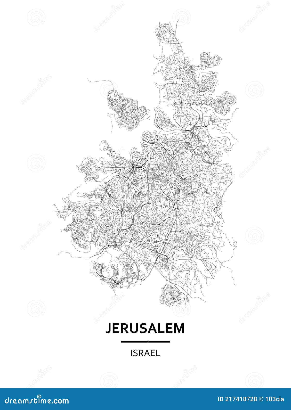Jerusalem, Israel Street Map City Centre for Poster. High Printable ...