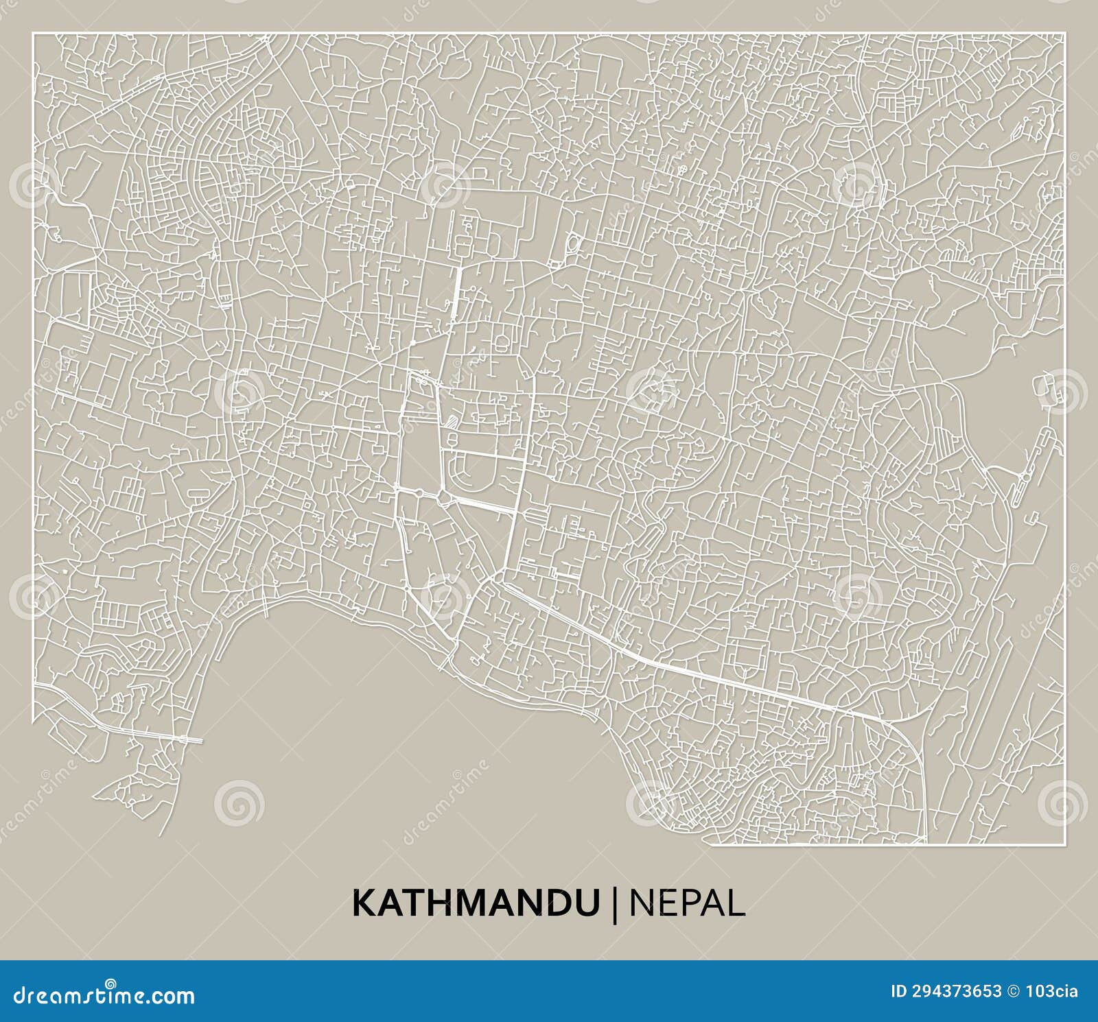 Kathmandu (Bagmati, Nepal) Street Map Outline for Poster, Paper Cutting ...