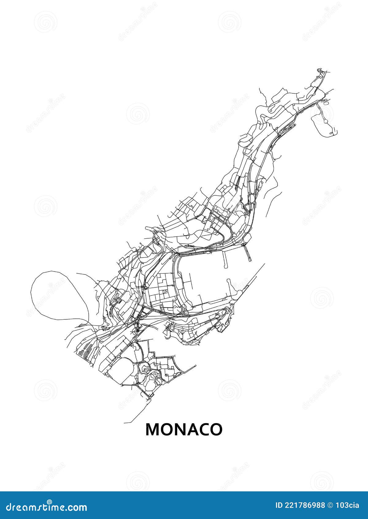 Monaco Street Map City Centre for Poster. High Printable Detail Travel ...