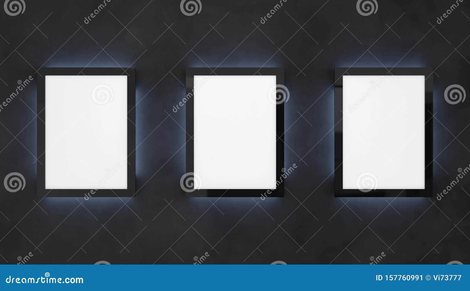 Poster Mockup on the Black Wall with Backlight. Cinema Lightbox ...