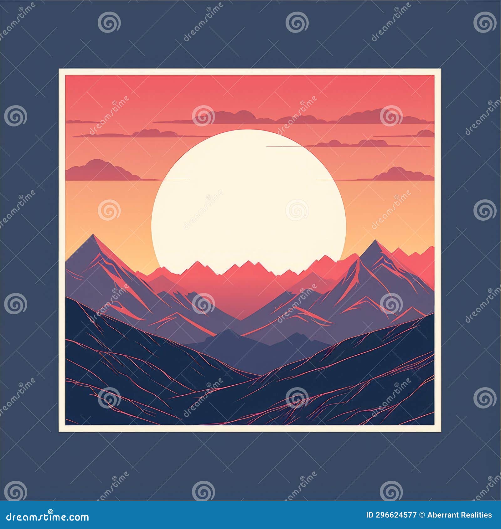 A Poster of the Mountains with a Sunset in the Background Stock ...
