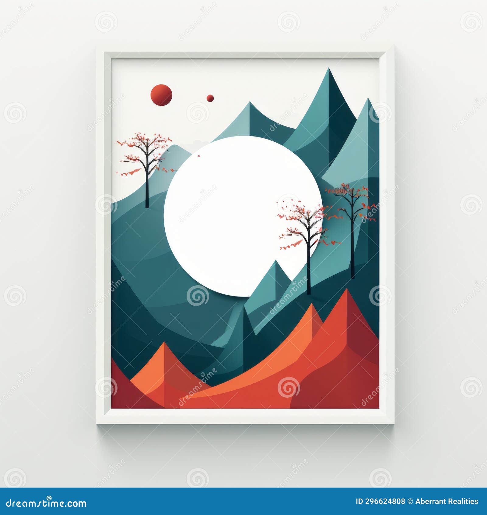 A Poster with Mountains and Trees in the Background Stock Illustration ...