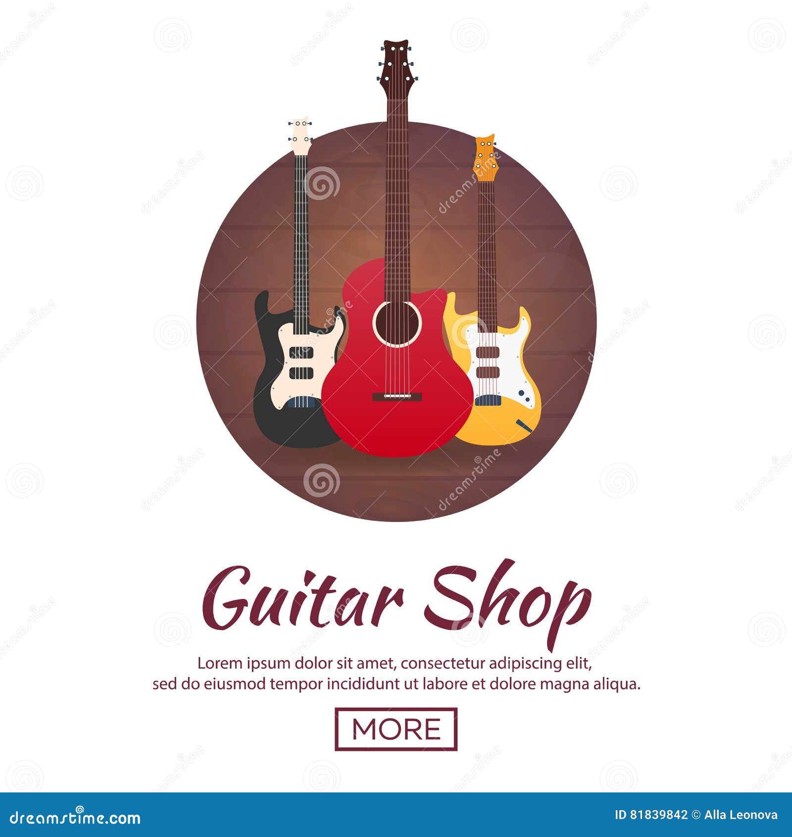 Poster with Musical Instruments. Guitar Shop. Flat Design. Stock ...