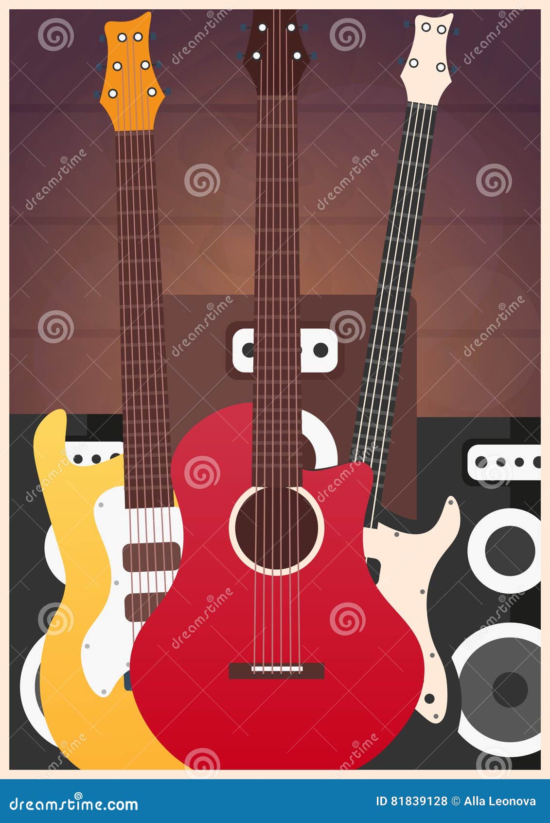 Poster with Musical Instruments. Music Studio. Guitar. Flat Design ...