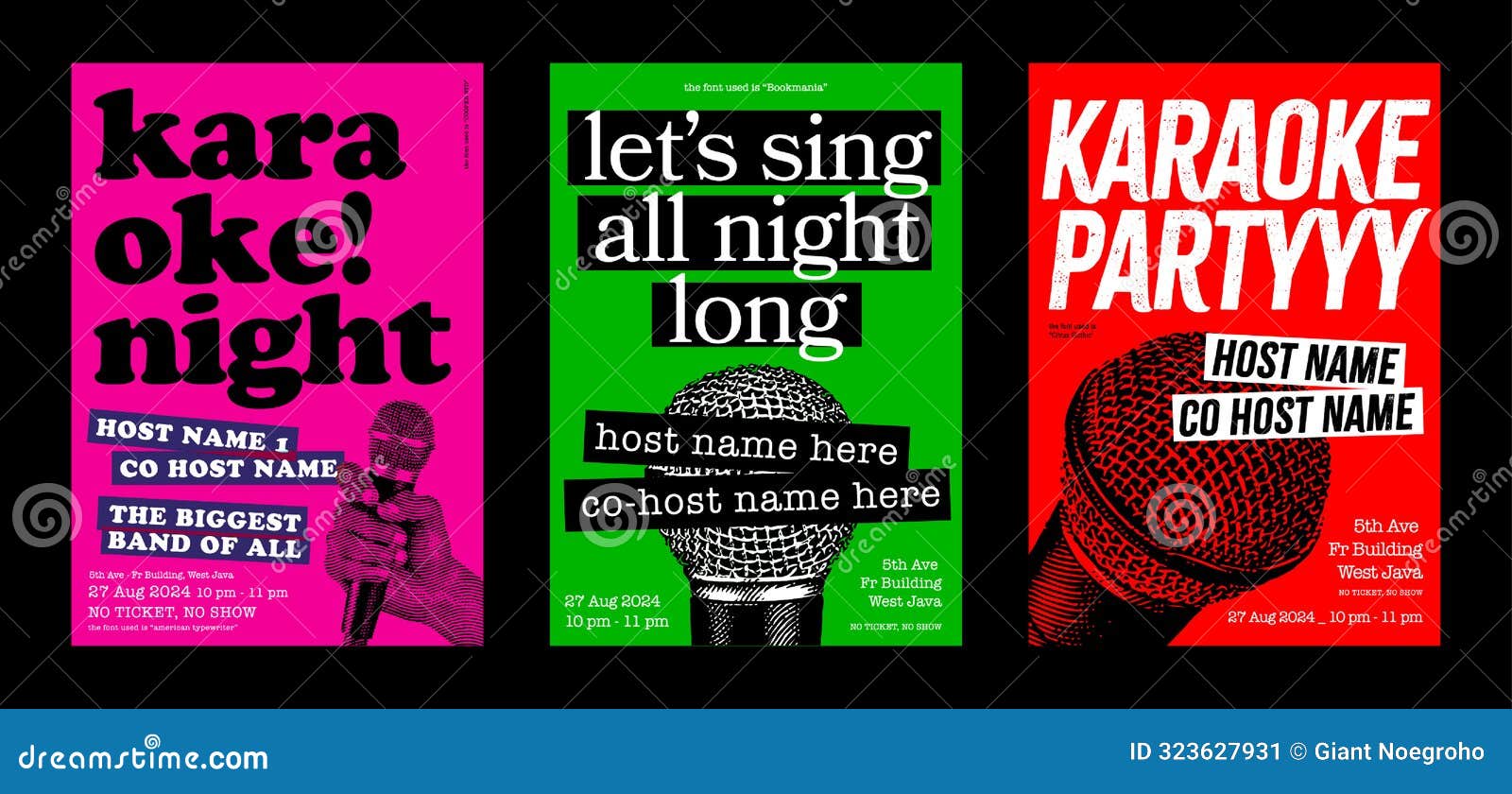 Karaoke Night Poster Design, Set O 3 Template Flyer Stock Vector ...