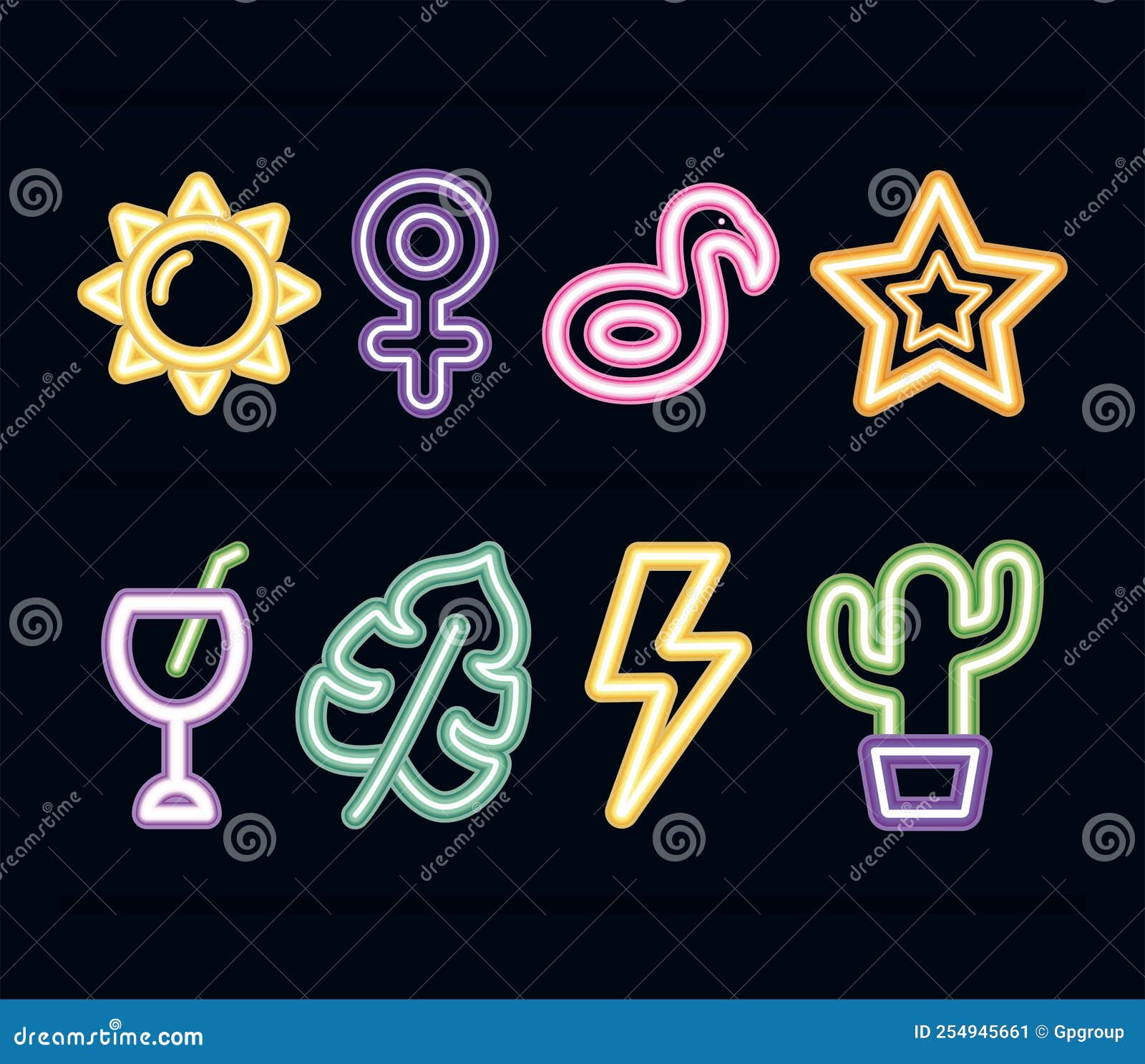 Neon items bundle stock vector. Illustration of star - 254945661