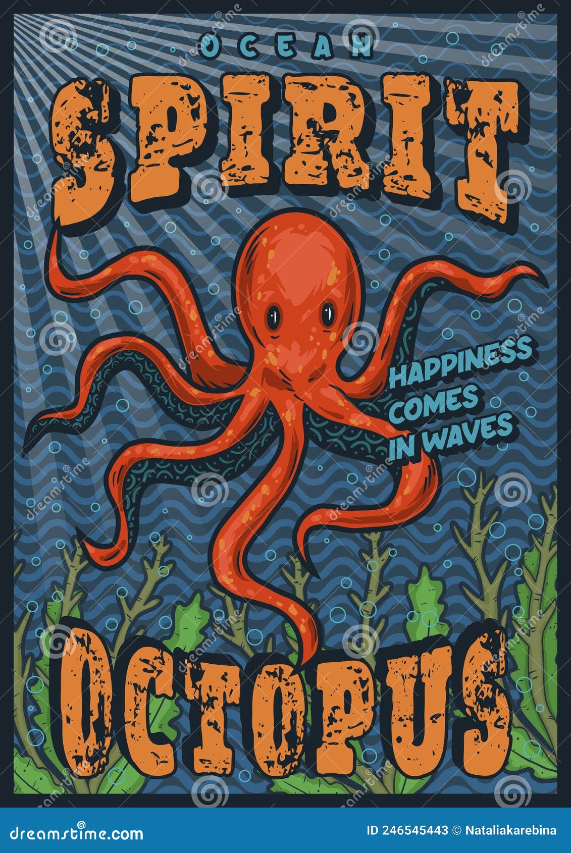 Poster with Octopus Isolated Vector Illustration. Colorful Illustration ...