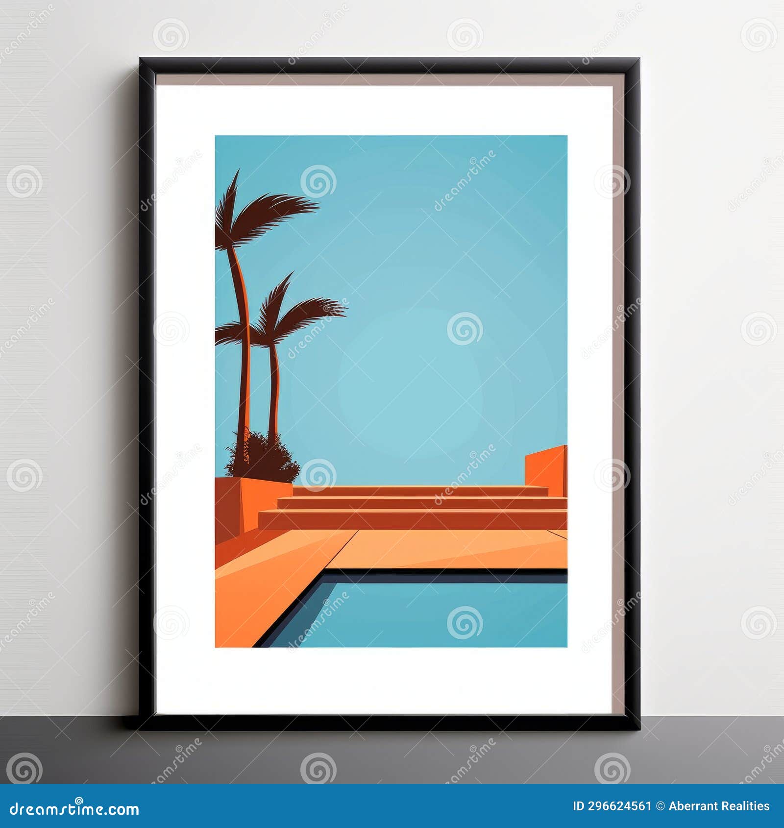 A Poster of Palm Trees in Front of a Swimming Pool Stock Illustration ...