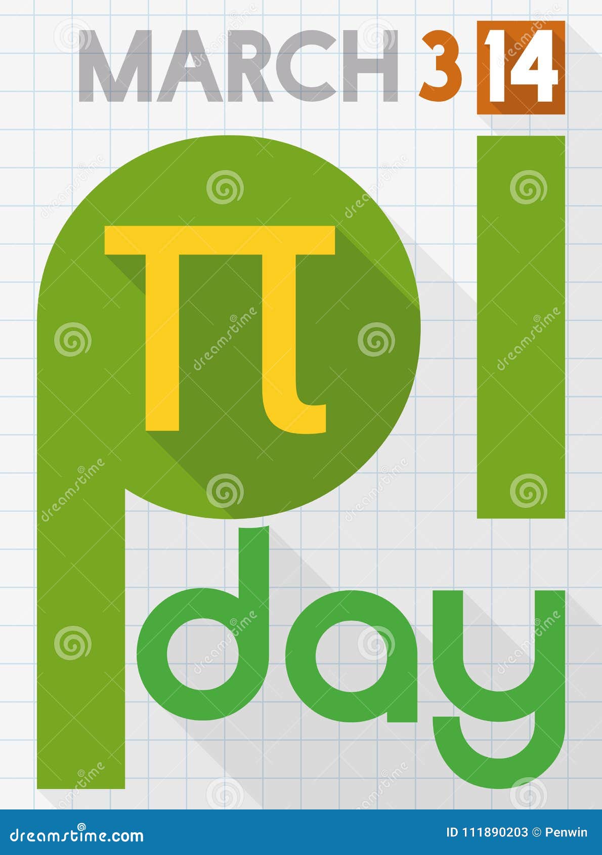 Flat Design with Long Shadow for Pi Day Celebration, Vector ...