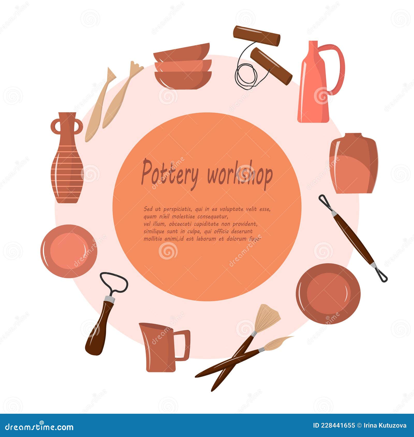 Poster for a Pottery Workshop - Tools, Vases, Plates and Jugs. Vector ...