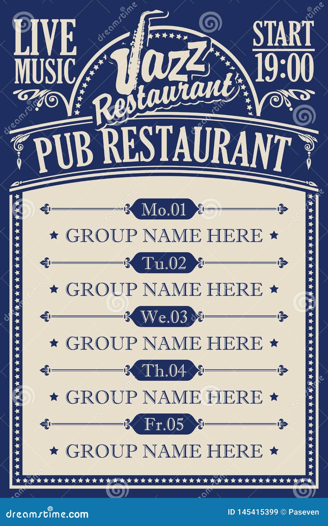 Poster for a Pub Restaurant with Live Jazz Music Stock Vector ...