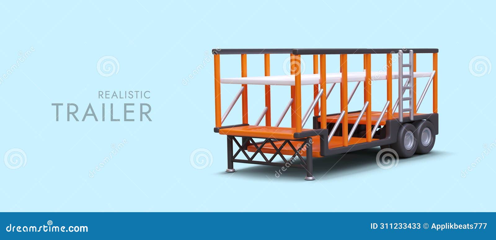 Poster with Realistic 3d Trailer. Open Design Trailer for Transporting ...