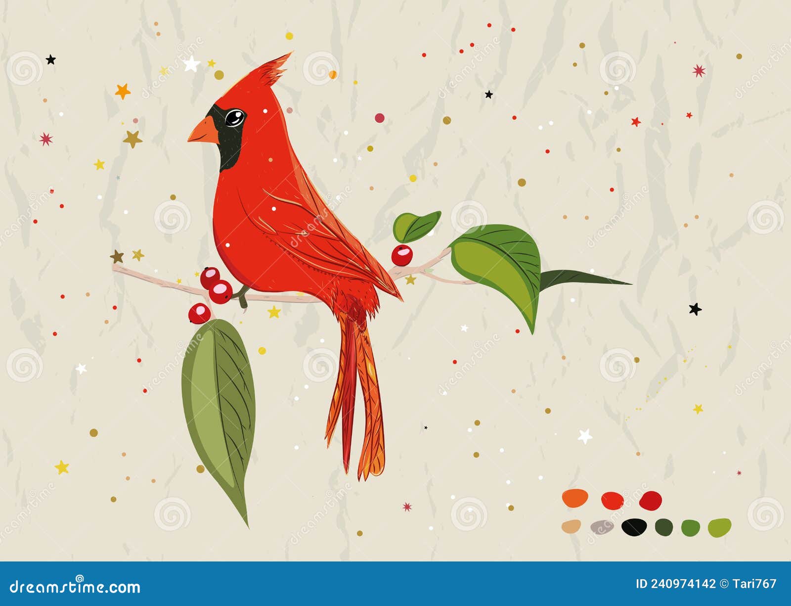 Poster with Red Cardinal from New Bird Collection. Stock Vector ...