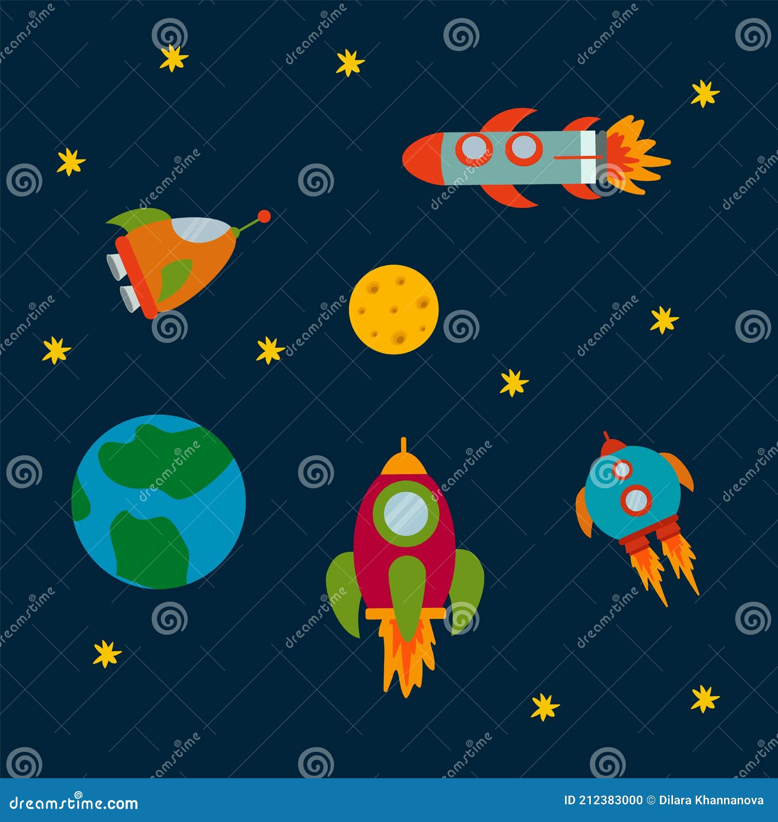 Poster of a Rocket with Planets. Bright Rockets in the Solar System ...