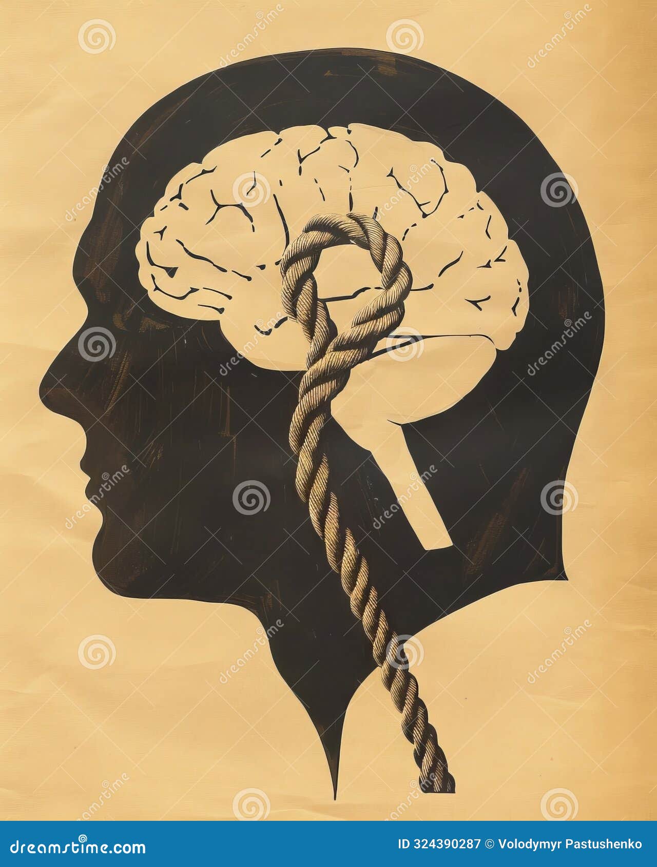 A Poster with a Rope Tied To a Human Brain Stock Image - Image of rope ...