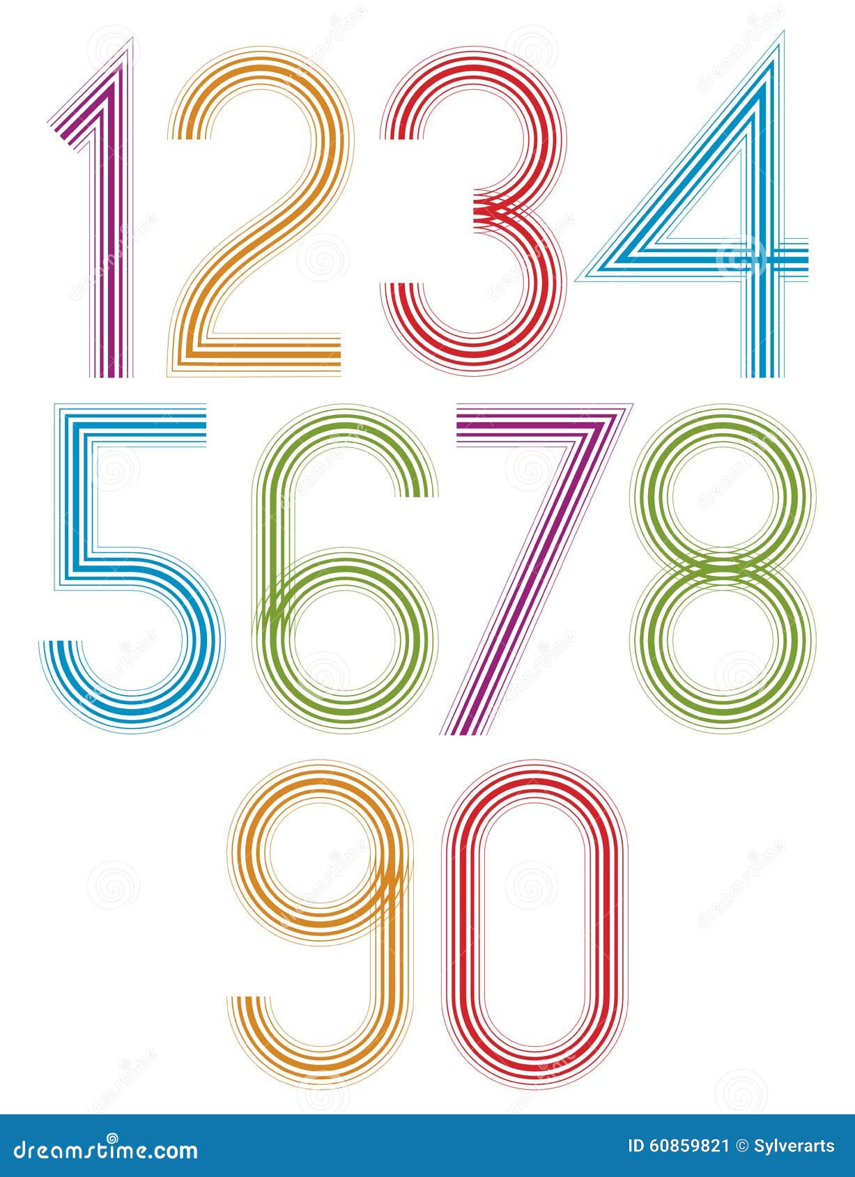 Poster Rounded Large Colorful Numbers with Stripes Stock Vector ...