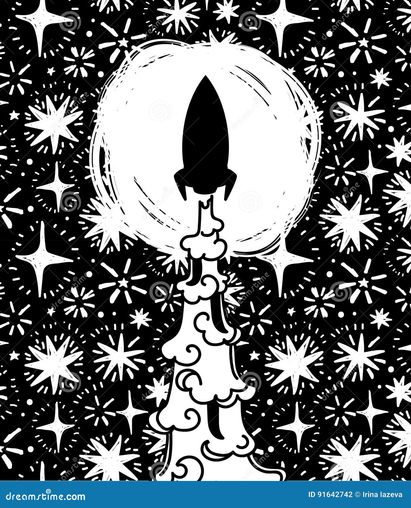 Poster with Starting Rocket on Starry Background Stock Vector ...