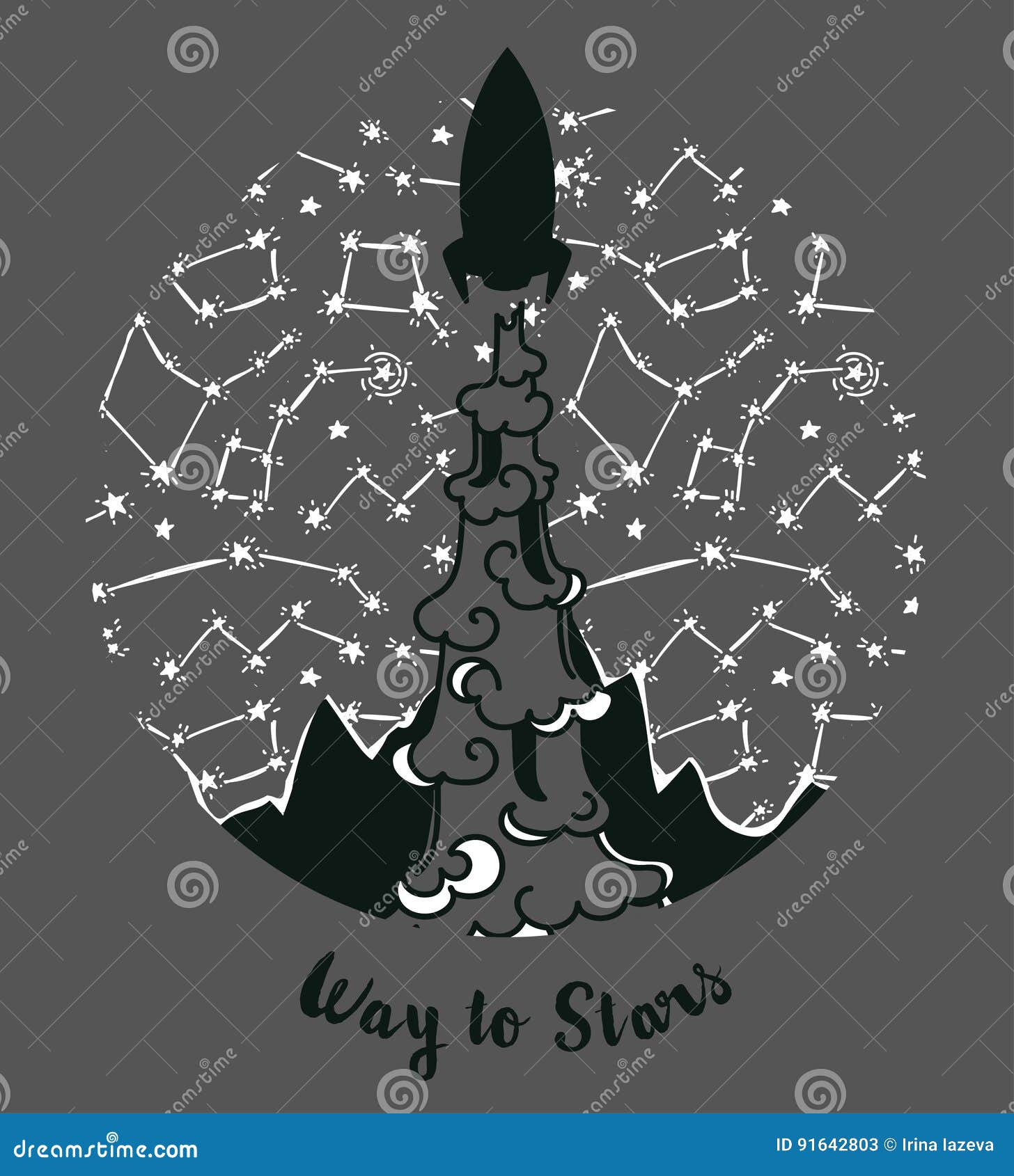 Poster with Starting Rocket on Starry Background Stock Vector ...