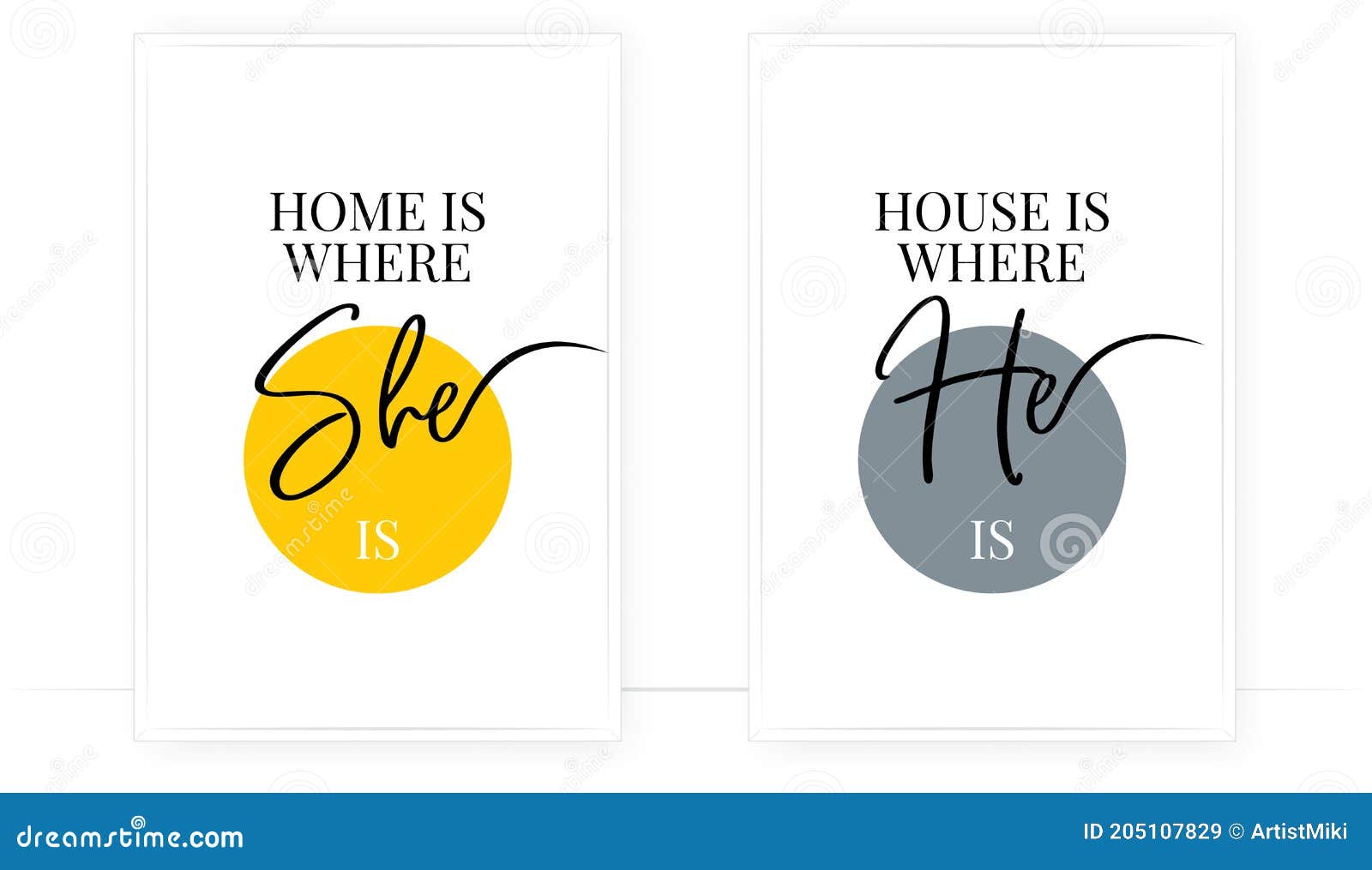 Home is Where she is, Home is Where he is, Vector. Couple Poster Design ...