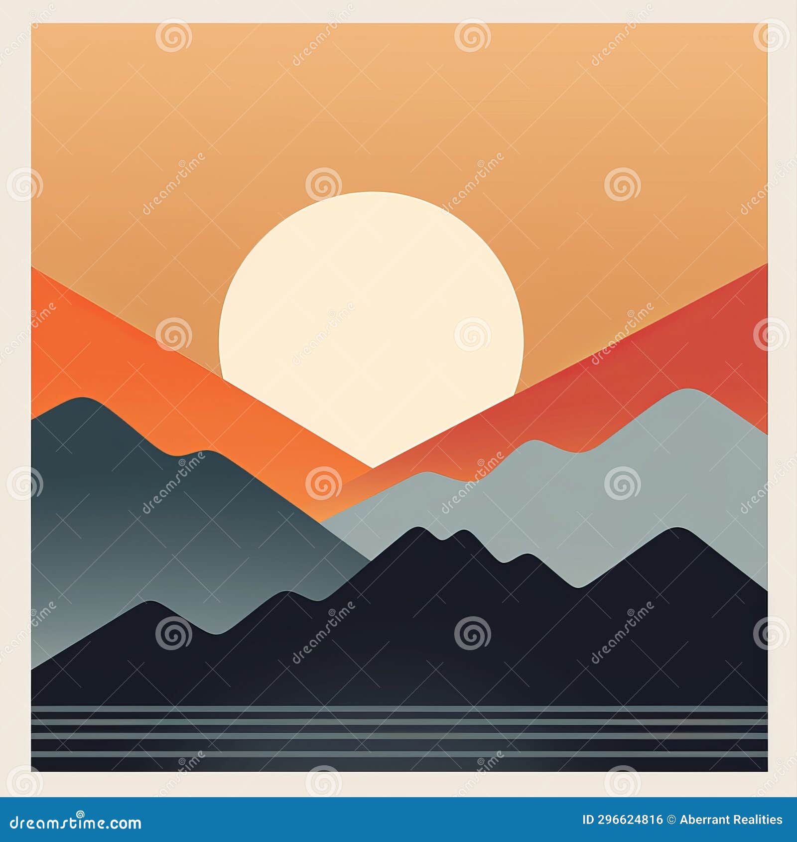 A Poster with the Sun Rising Over a Mountain Range Stock Illustration ...