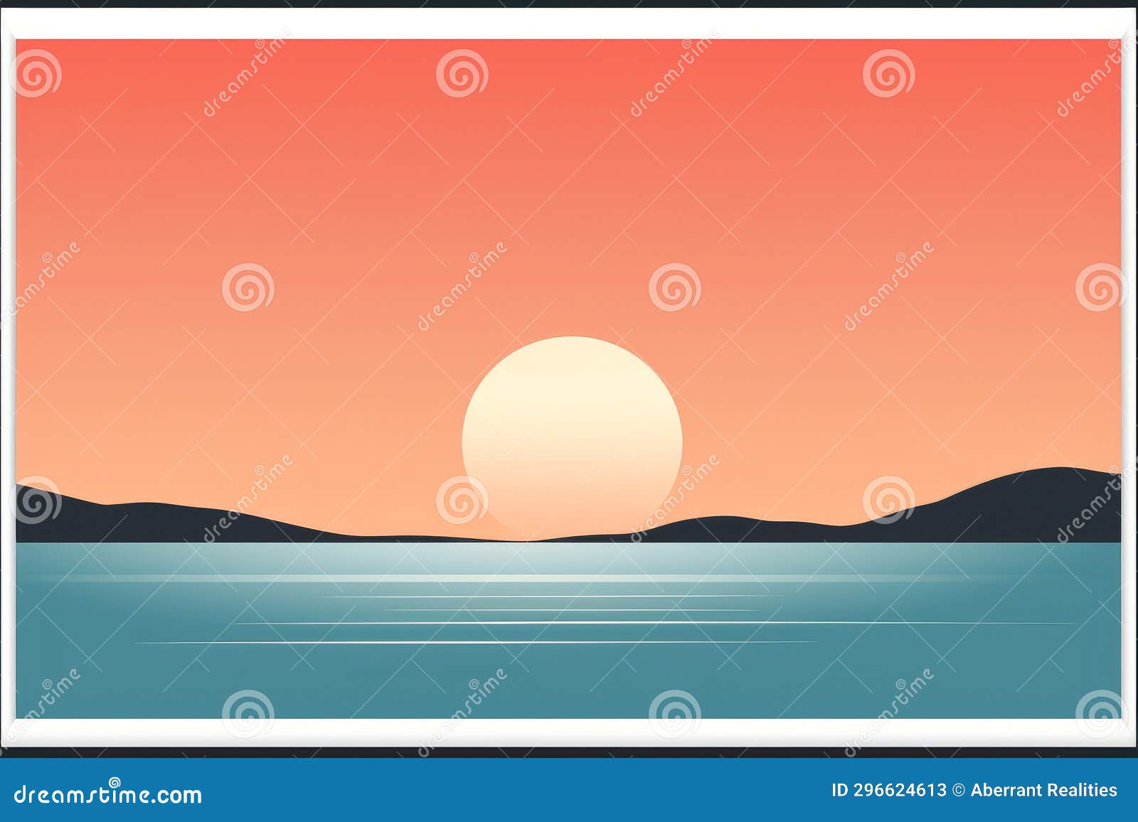 A Poster of the Sun Setting Over the Ocean Stock Illustration ...
