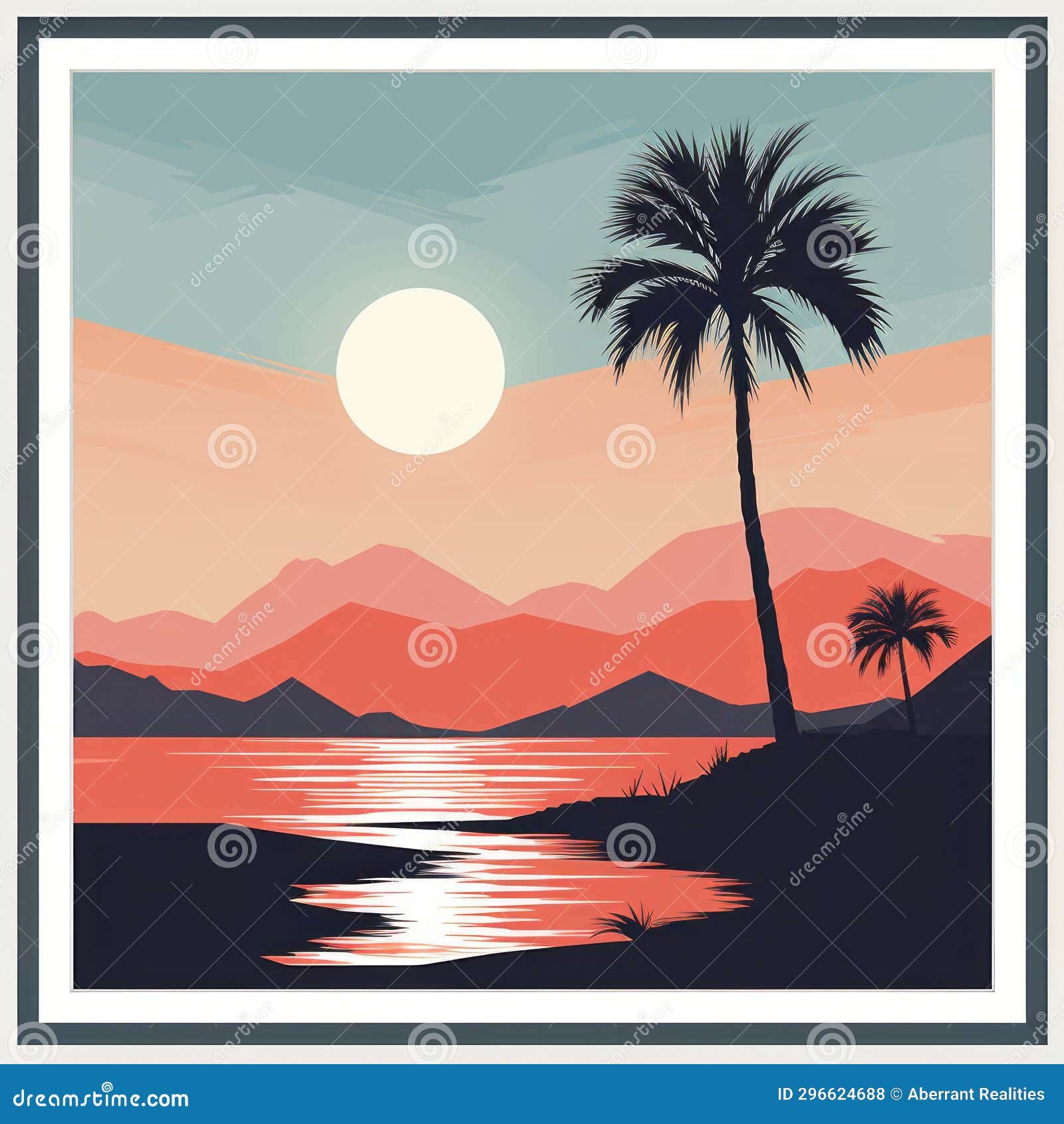 A Poster with a Sunset and Palm Trees Stock Illustration - Illustration ...