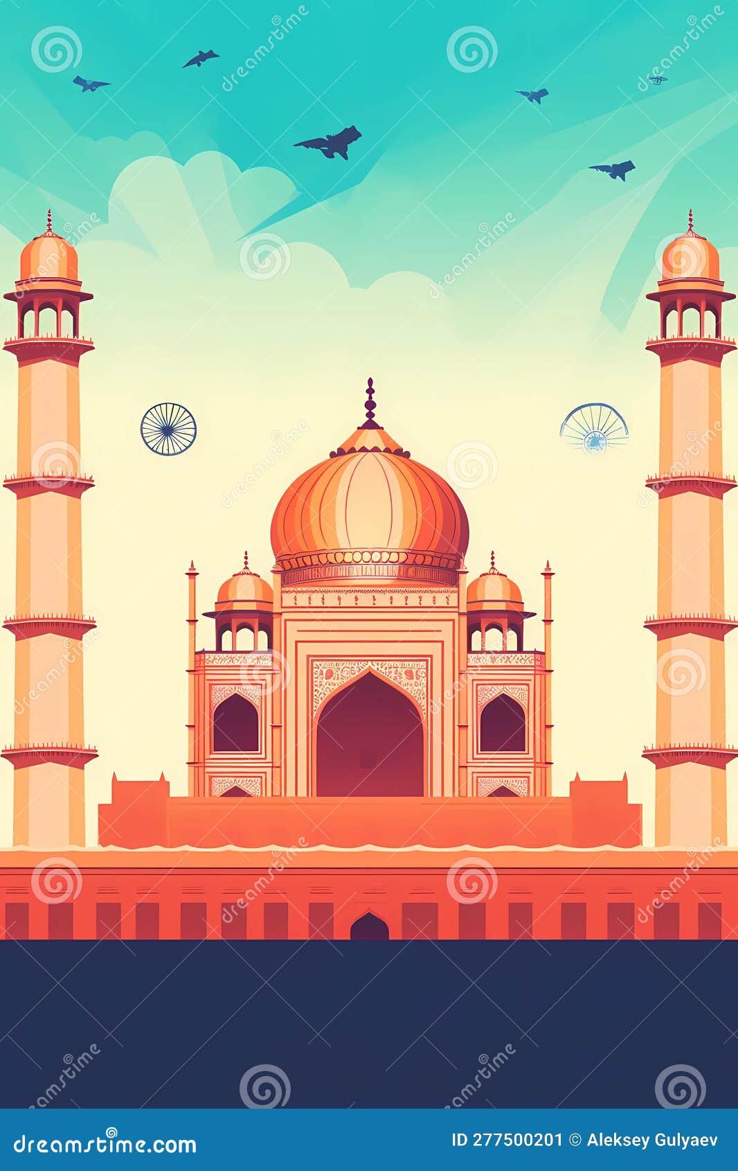 A Poster for the Taj Mahal with the Sun and the Words Taj Mahal on the ...