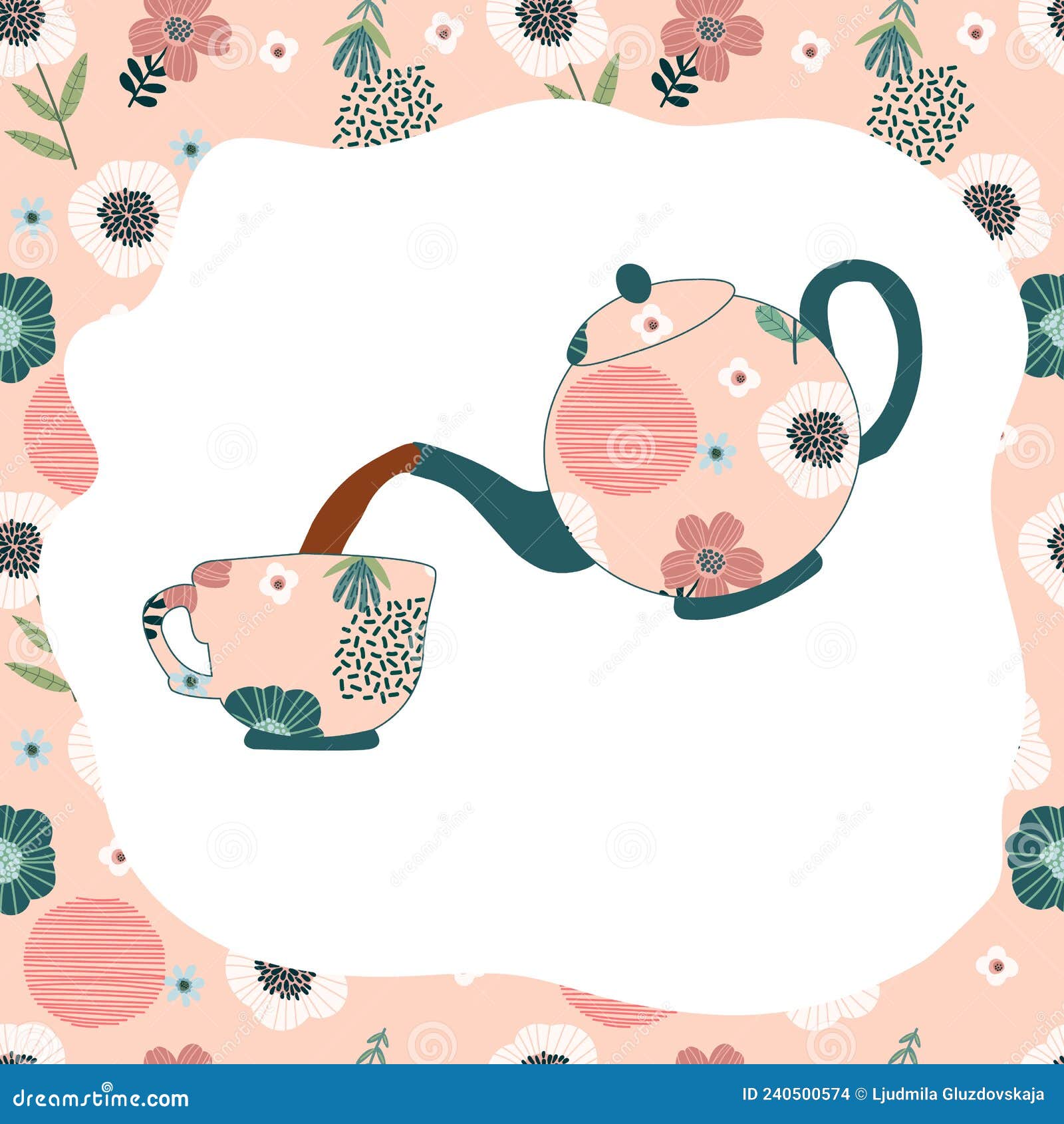 Poster Teacup and Teapot with a Beautiful Pattern, Vector Illustration ...
