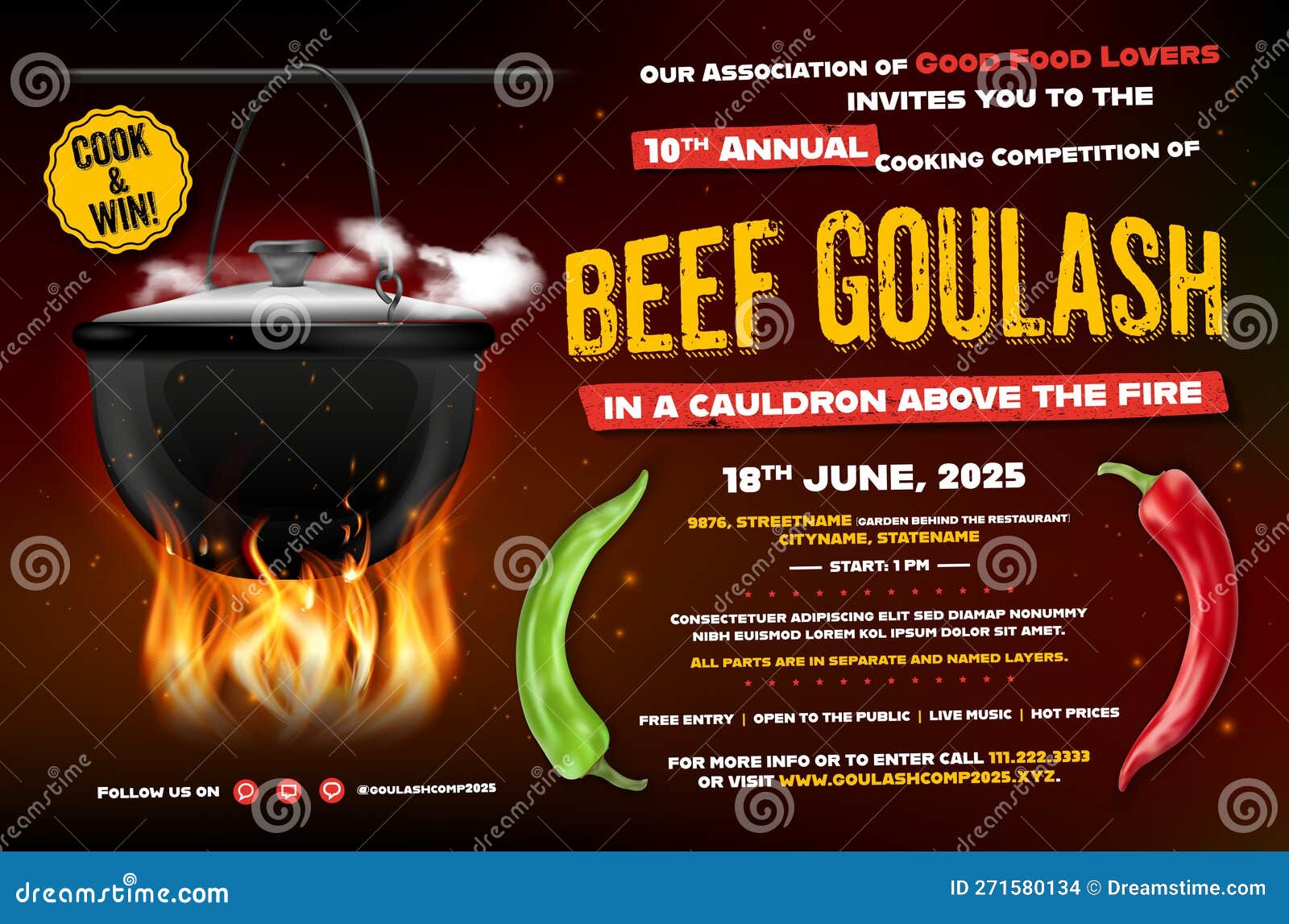 Poster Template with Cauldron Above Fire - Cooking Beef Goulash Stock ...