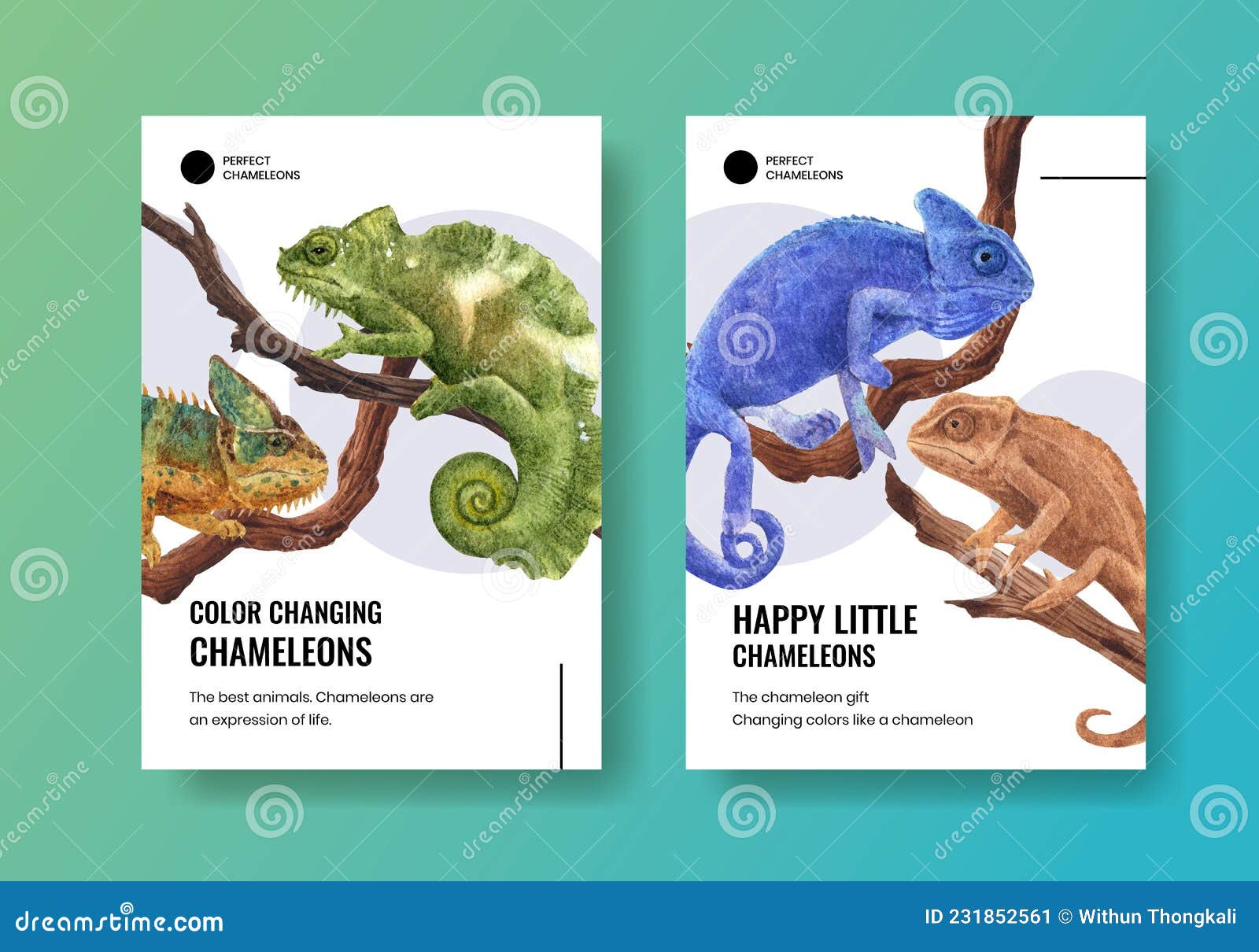 Poster Template with Chameleon Lizard Concept,watercolor Style Stock ...