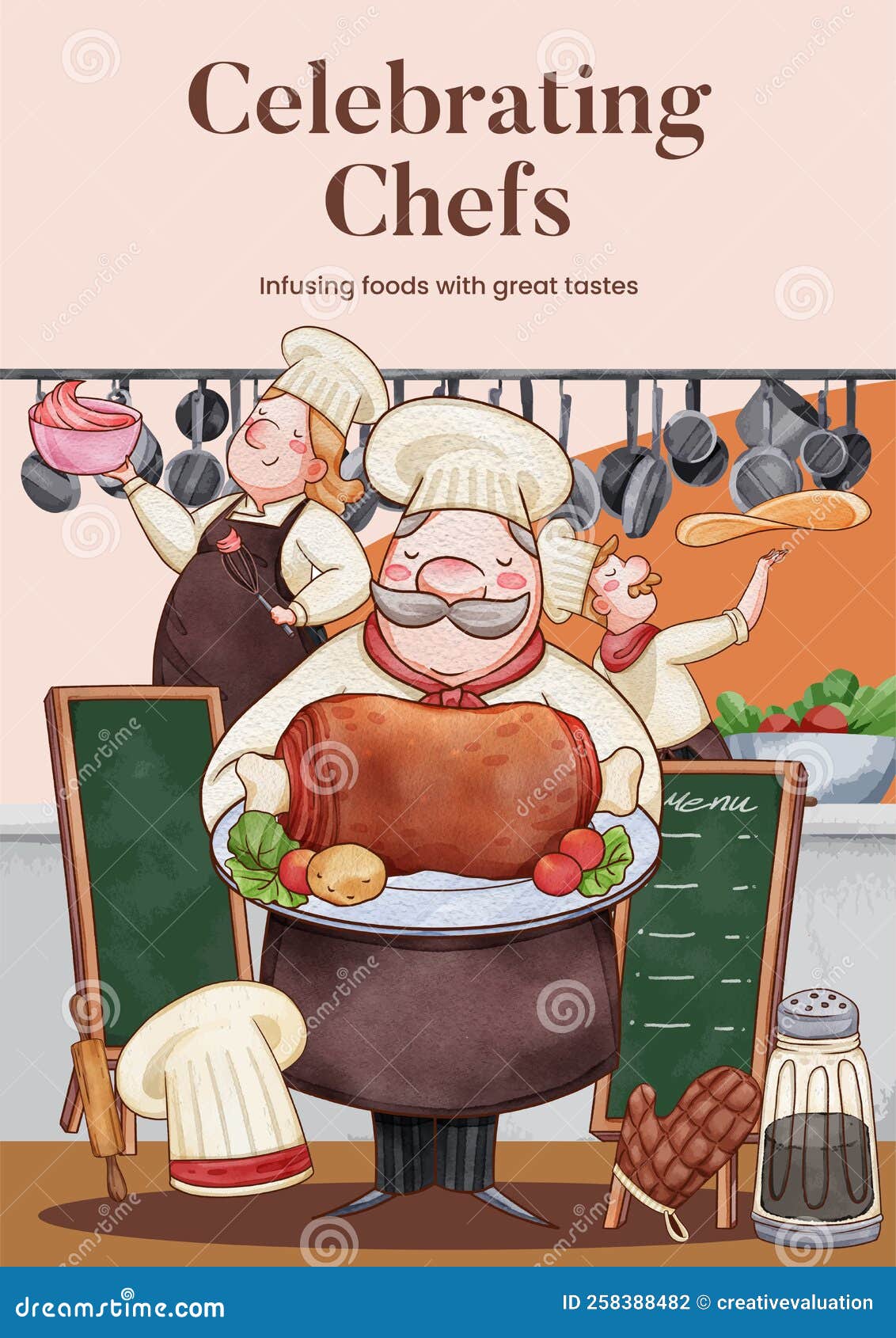 Poster Template with Chef Day Concept,watercolor Style Stock ...