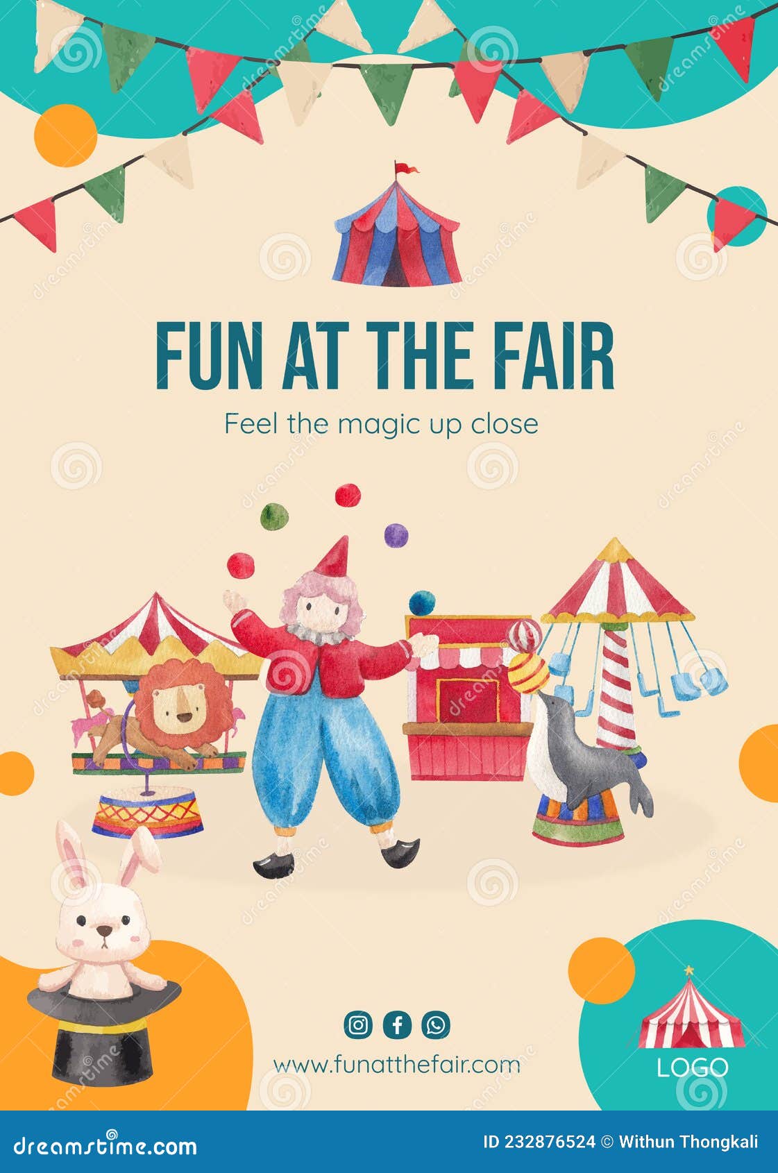 Poster Template with Circus Funfair Concept,watercolor Style Stock ...