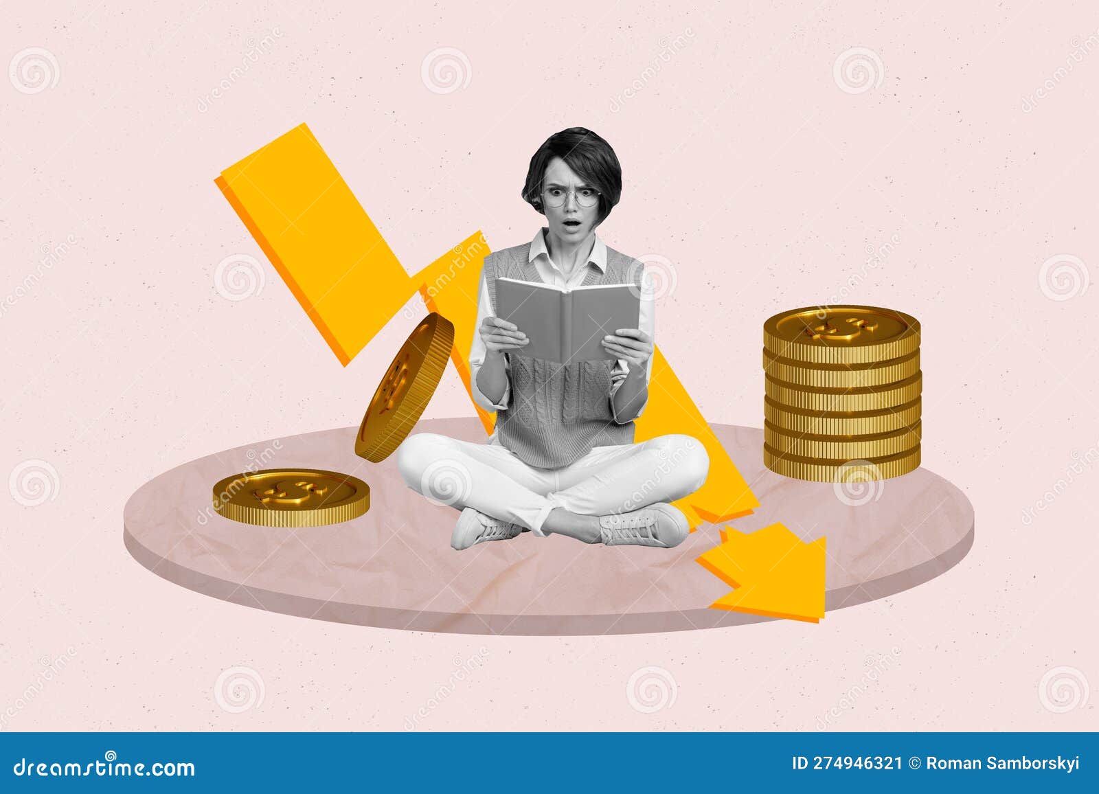 Poster Template Collage of Shocked Entrepreneur Read Analyze Financial ...