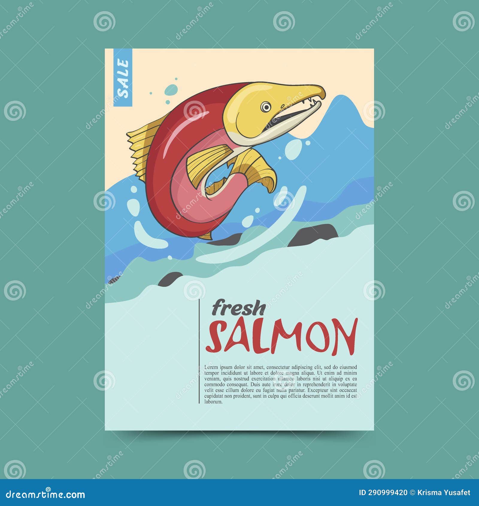 POSTER TEMPLATE DESIGN FRESH SALMON FISH ILLUSTRATION Stock Vector ...