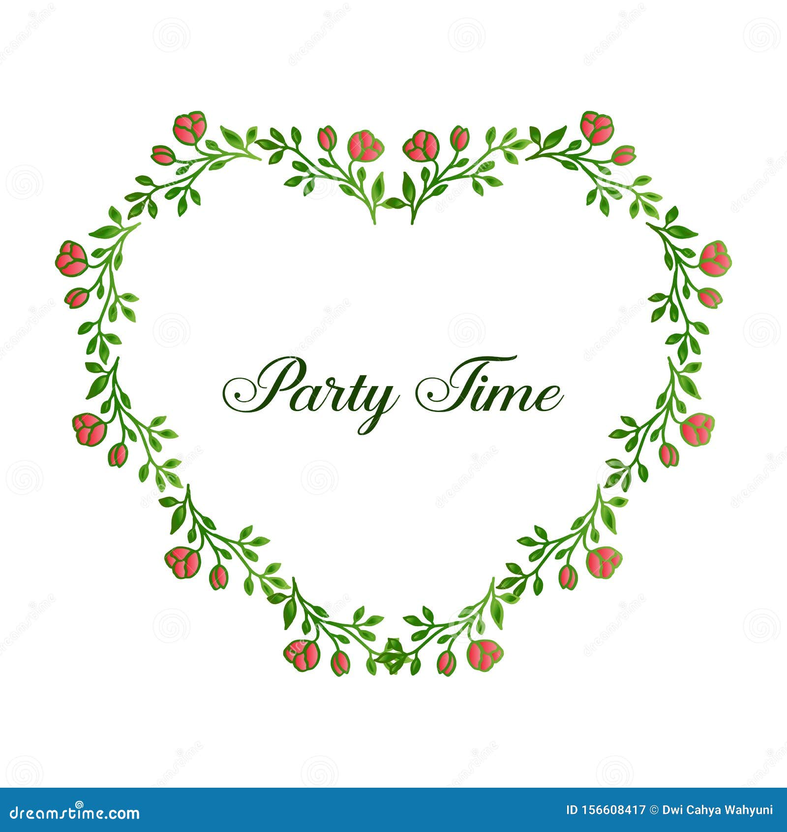 Poster Template for Party Time, with Pattern Art Green Leafy Flower ...