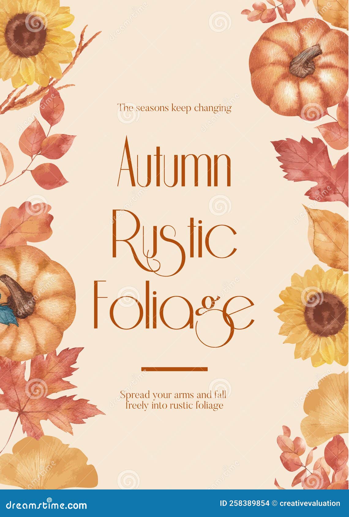 Poster Template with Rustic Fall Foliage Concept,watercolor Style Stock ...