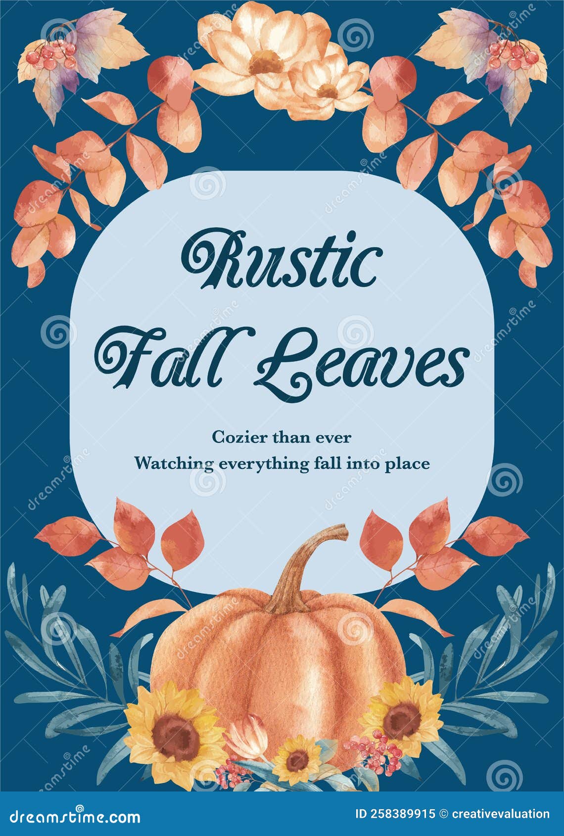 Poster Template with Rustic Fall Foliage Concept,watercolor Style Stock ...