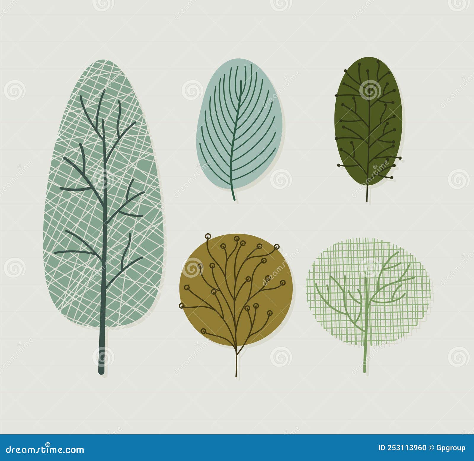 Textured trees bundle stock vector. Illustration of decorative - 253113960