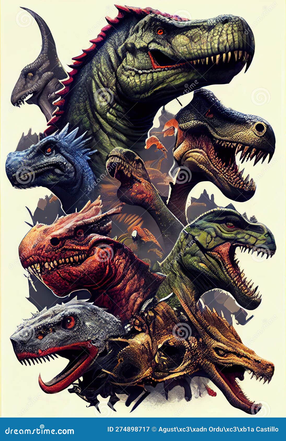 Poster with Various Types of Dinosaurs in One Set. Stock Illustration ...