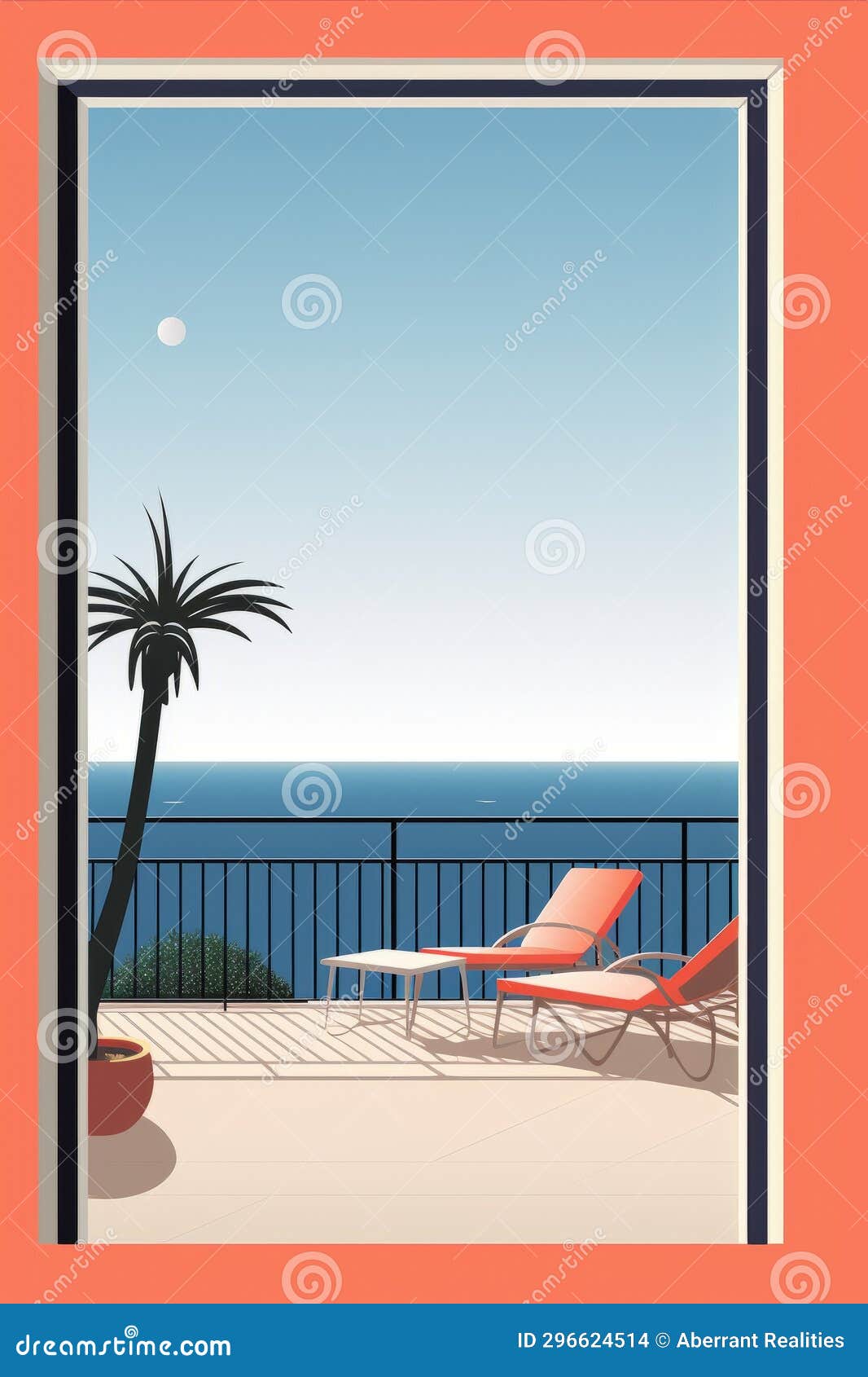 A Poster of a View of the Ocean from a Balcony Stock Illustration ...