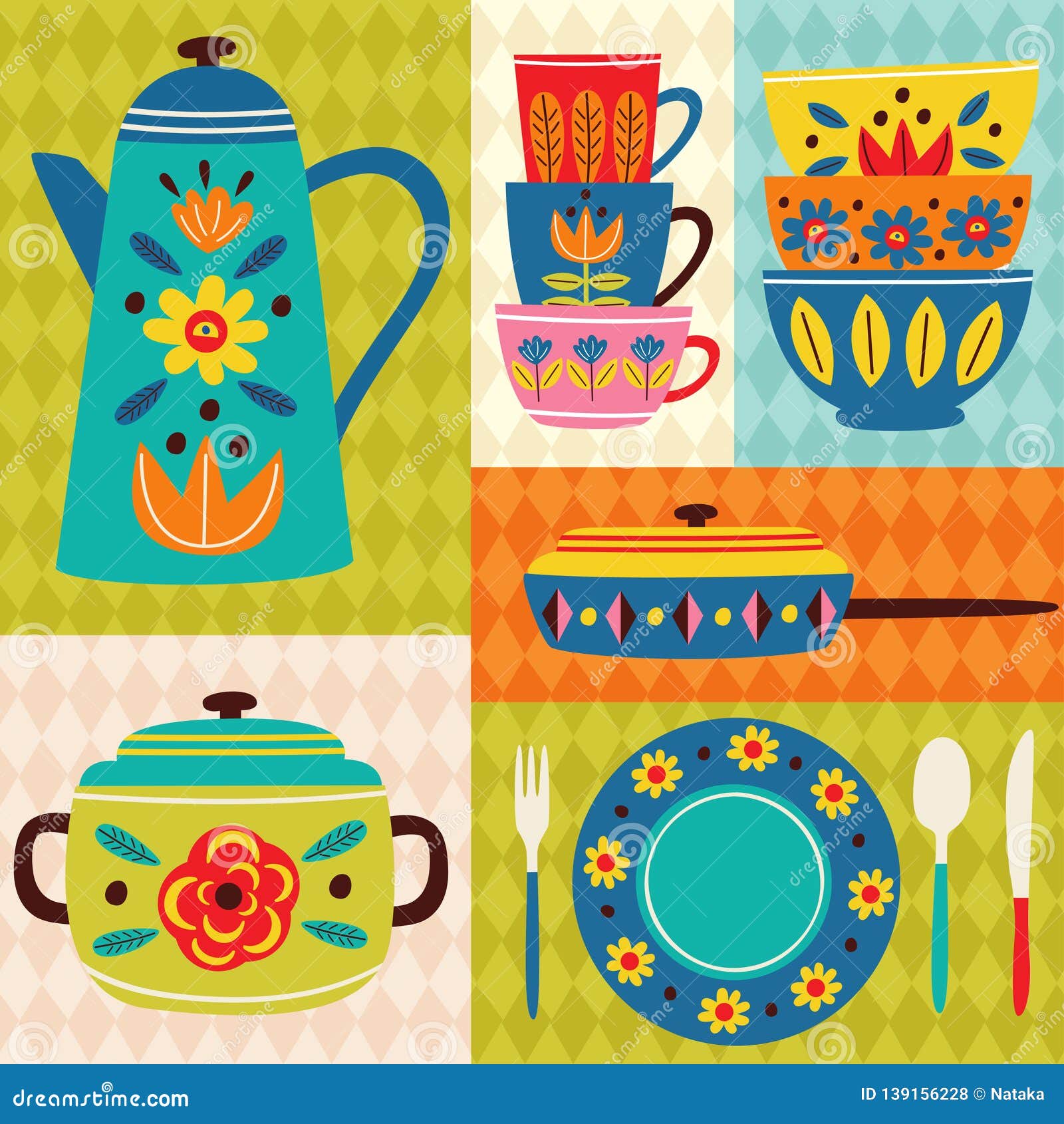 Poster vintage kitchen stock vector. Illustration of teapot - 139156228
