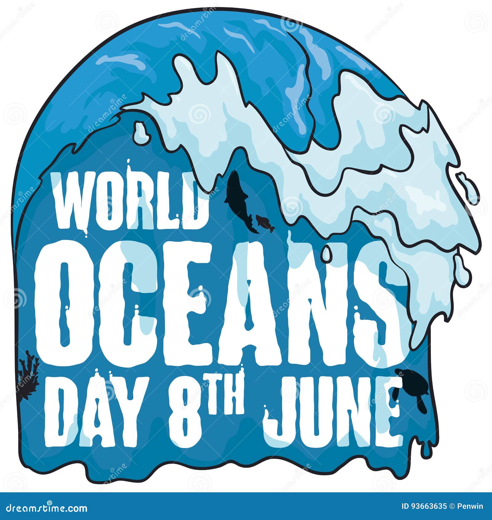Poster With Watery Design For World Oceans Day Celebration Vector