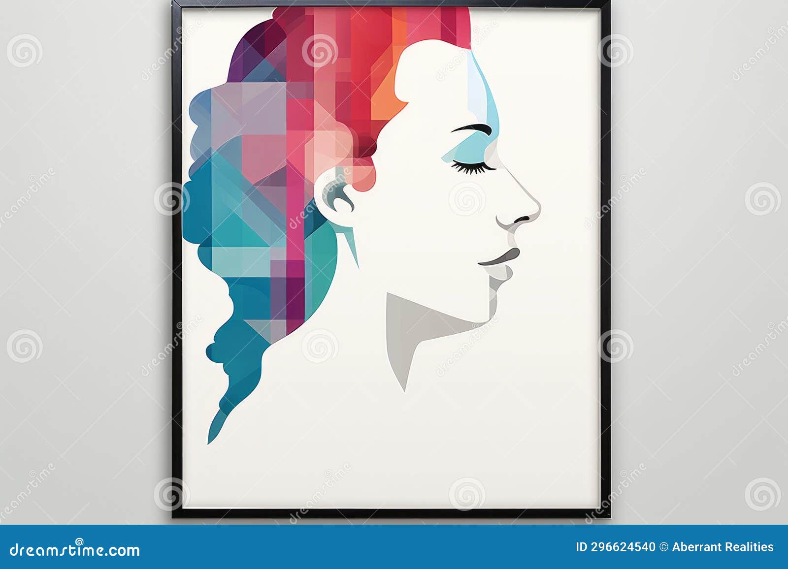 A Poster of a Womans Face with Geometric Shapes Stock Illustration ...
