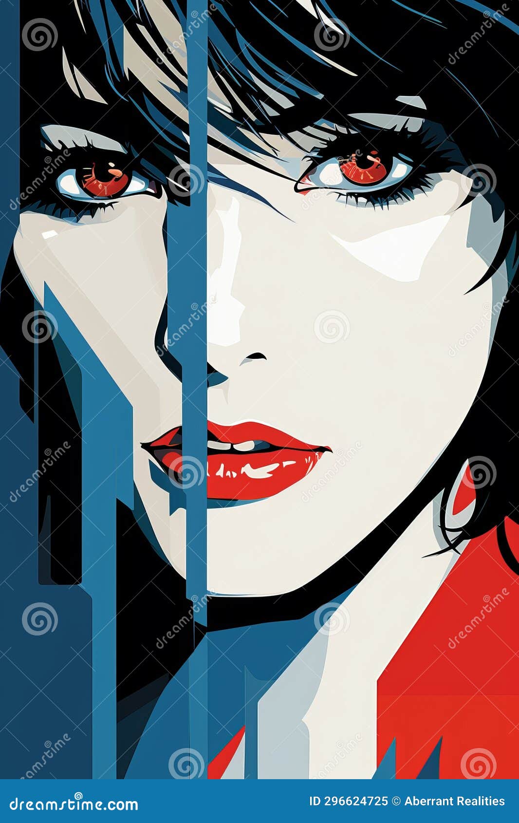 A Poster with a Womans Face and Red Eyes Stock Illustration ...