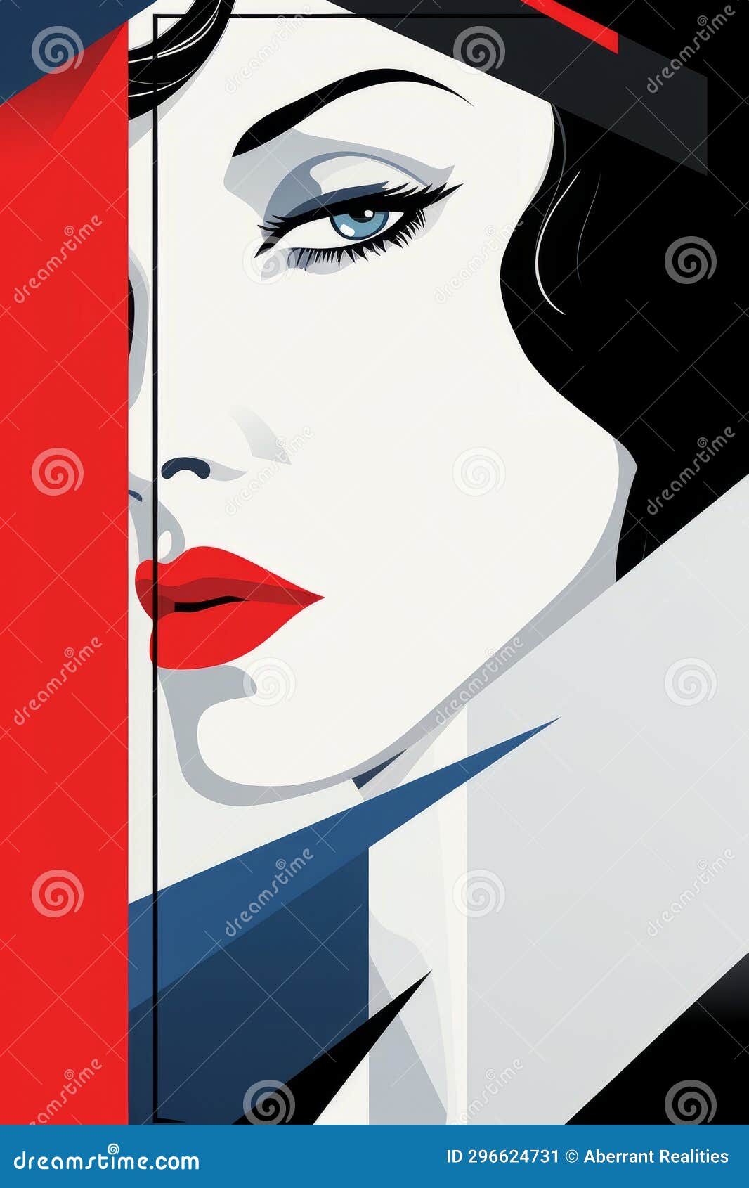 A Poster with a Womans Face and Red White and Blue Colors Stock ...