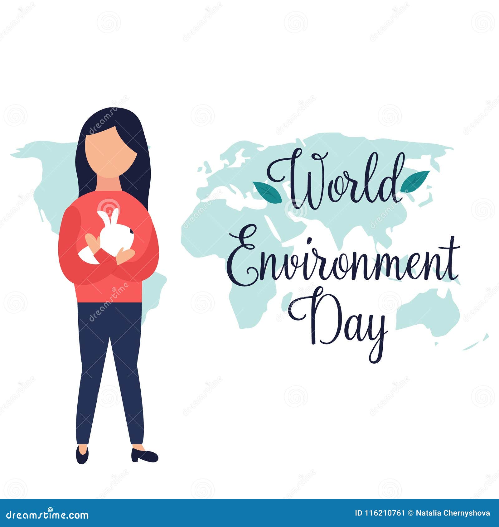 Poster World Environment Day. Girl Holding Rabbit Stock Vector ...
