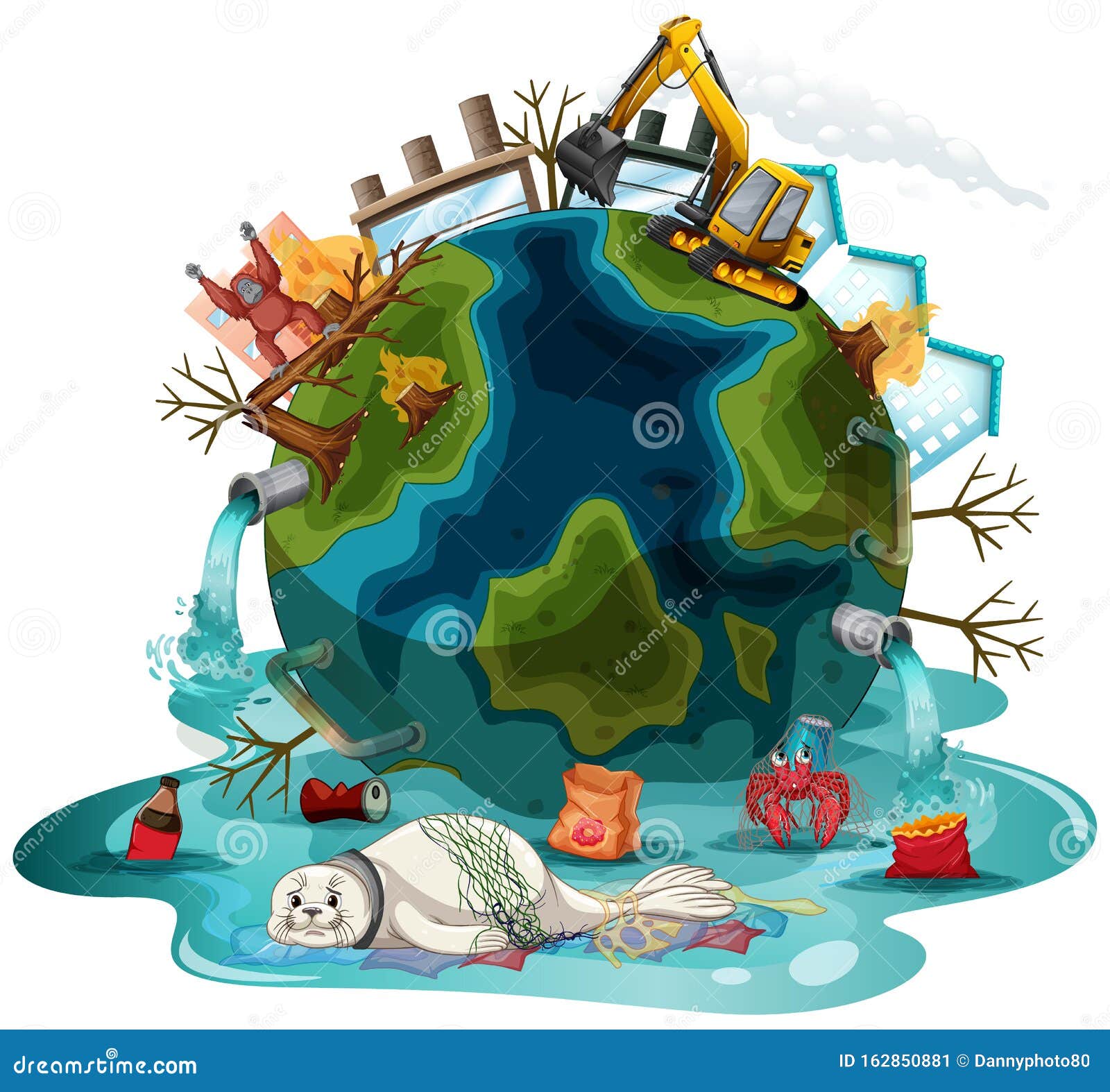 Posterontwerp Met Vervuiling Op Aarde Vector Illustratie - Illustration ...