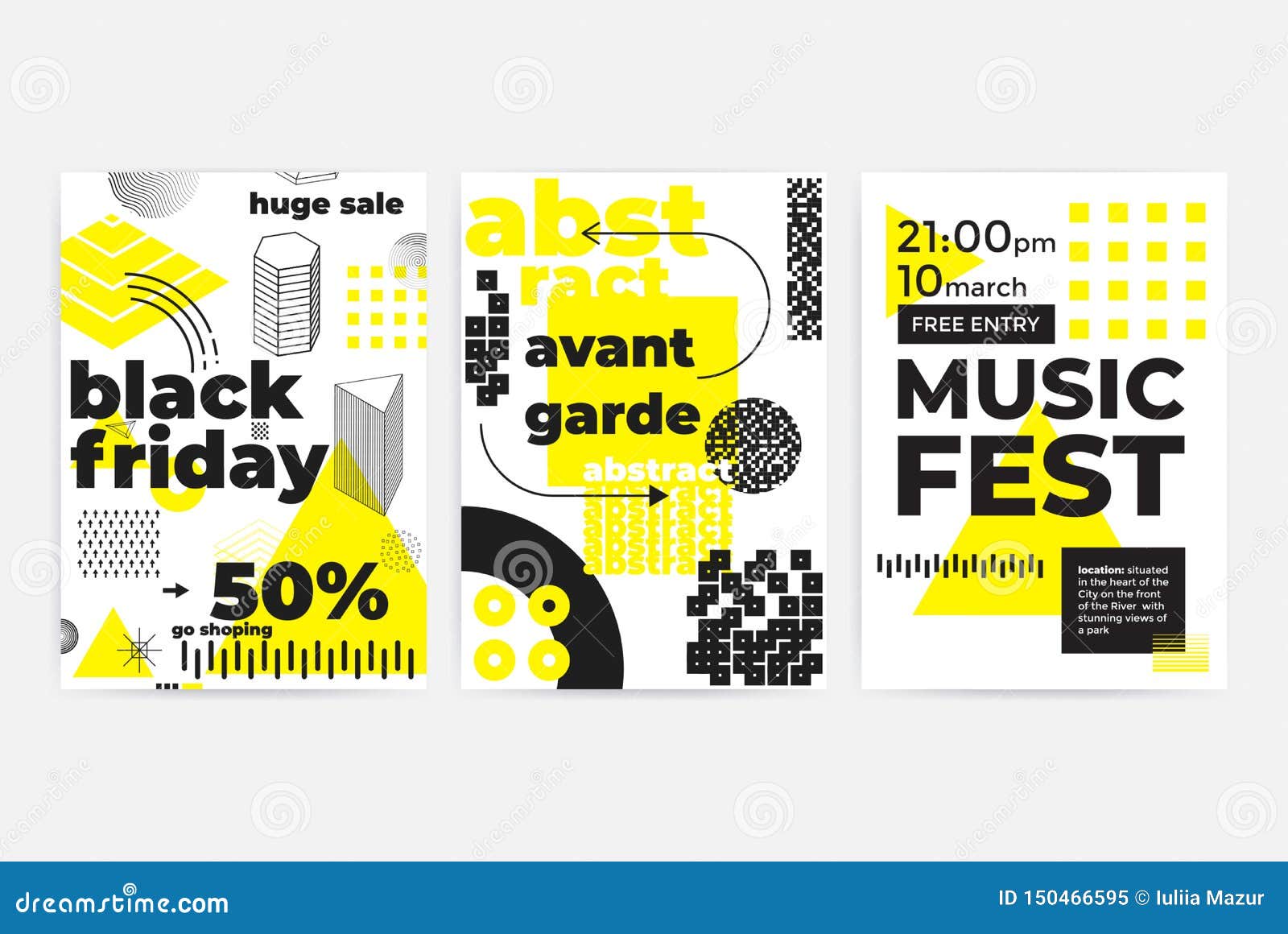 Posters Set with Bright Bold Geometric Elements Stock Vector ...
