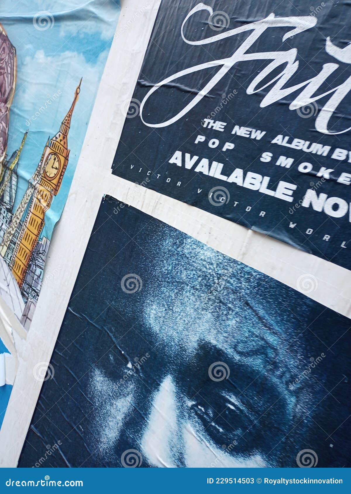 Posters Stuck To Plain White Wall Different Graffiti Advertisement ...